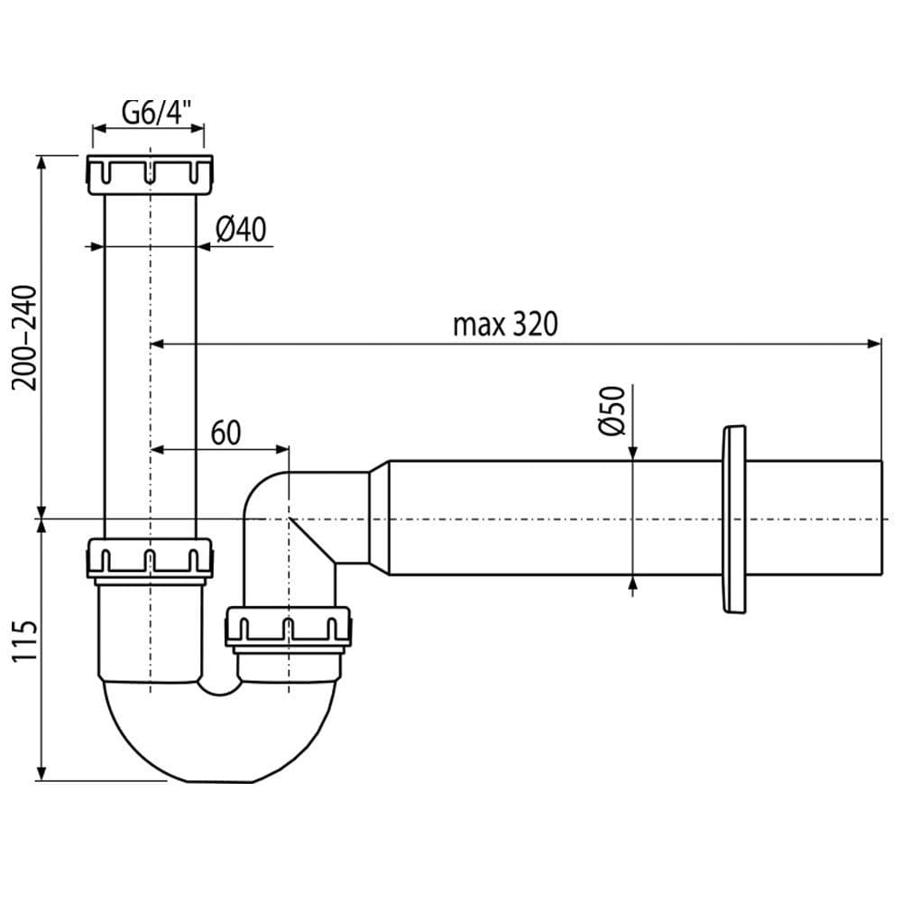 Alca Plast Tubular Sink Waste & Trap DN50 With G 6/4" Union Nut A80-DN50