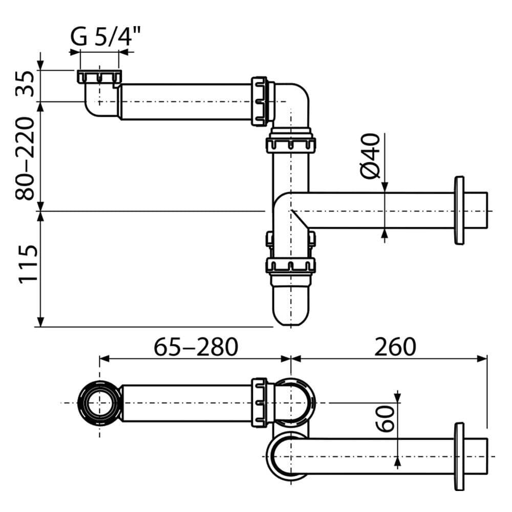Alca Plast Wash-Basin & Trap DN 40 Sapce-Saving With G 5/4" Union Nut ...