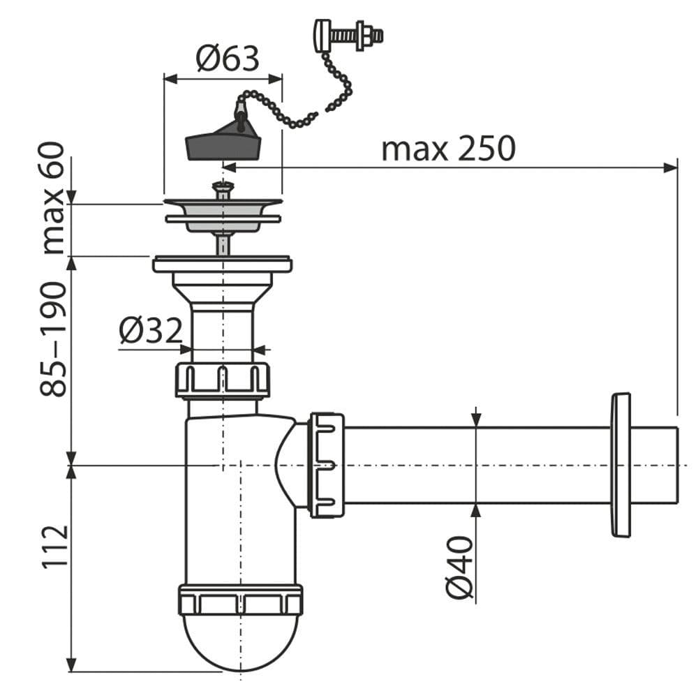 Alca Plast Wash-Basin Trap DN 40 With Stainless Steel Grid Ø62mm Chain ...