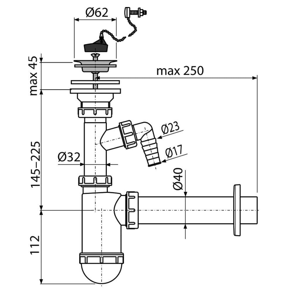 Alca Plast Wash-Basin Trap DN40 Ø17 23mm Connector Stainless Steel Grid ...