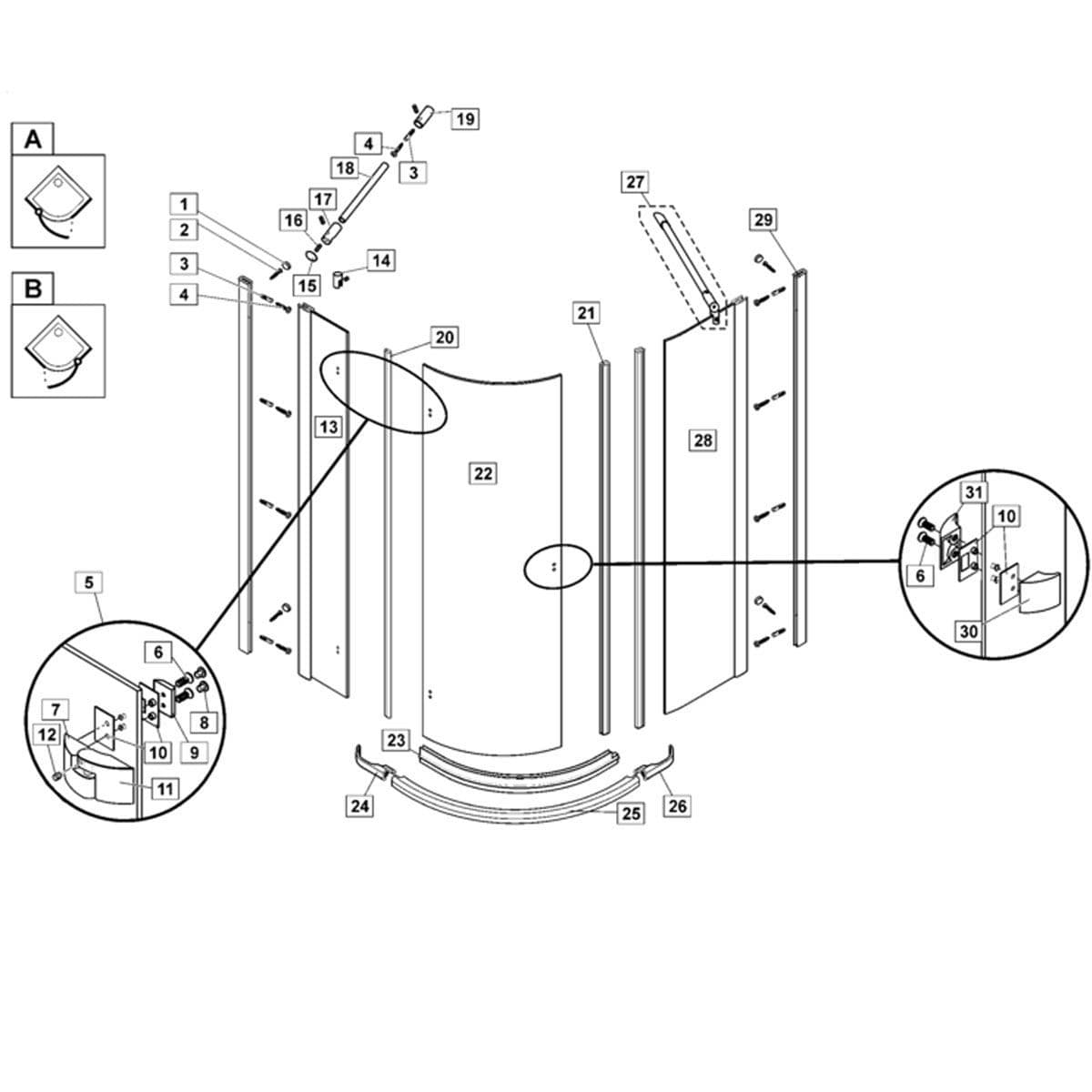Bristan 3 Part Quadrant RHO 900mm X 900mm RD/3 S 0881/0882/0883/0884 ...