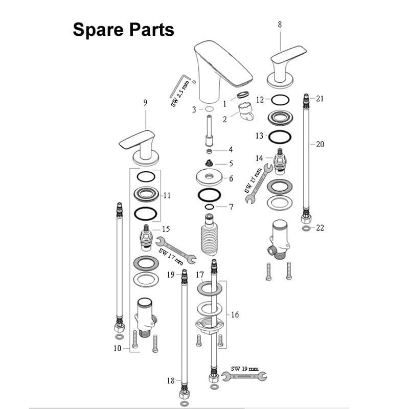 Hansgrohe PuraVida 3-Hole Basin Mixer 100 & Push-Open Waste Set 15073400