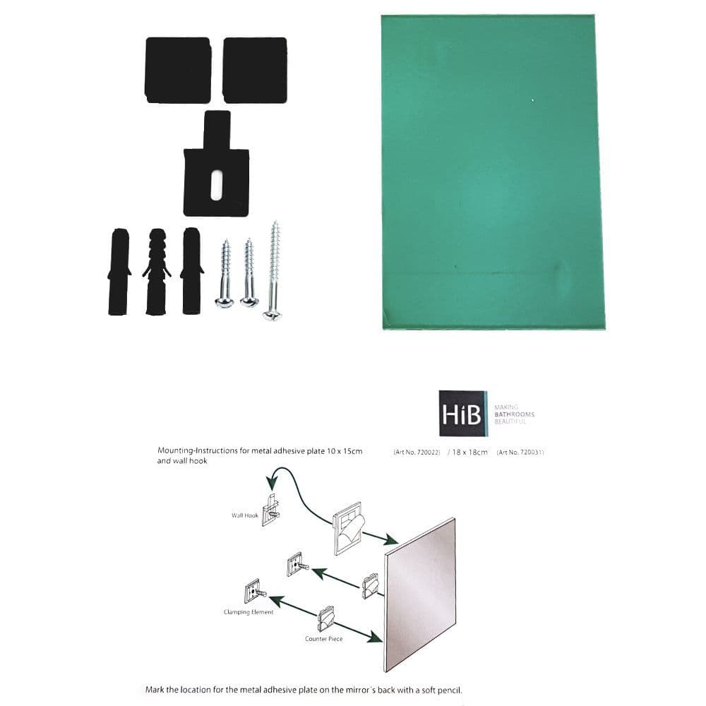 HIB Drilled Mirror 60956100 Replacement 10x15cm Hidden Fixing Set 72002200