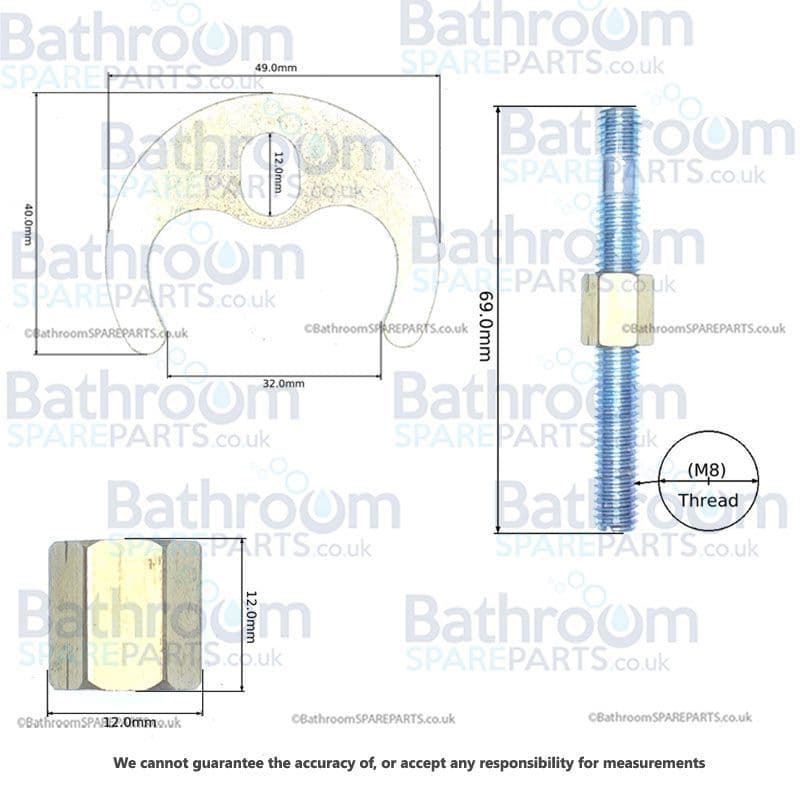 M8 x 70mm Basin Sink Mixer Tap Mounting Set 1 Hole Kit 11824445
