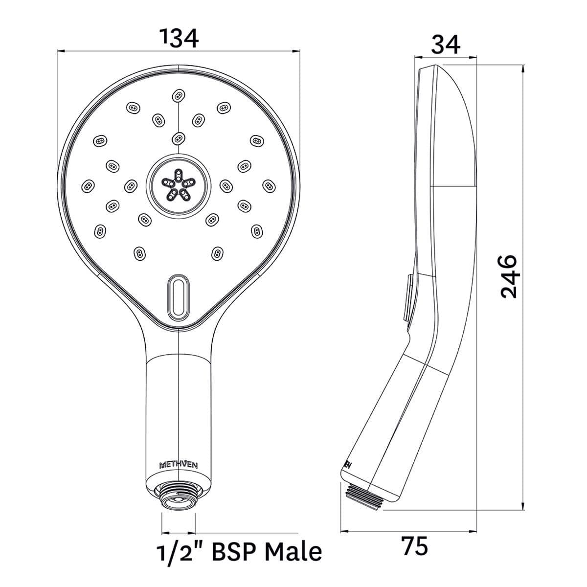 Methven Satinjet Kaha Water Saving Shower Handset Chrome KHHSCPUK Spare ...