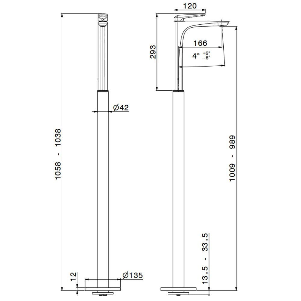 Newform Delta Zero Single-Lever Basin Mixer With Floor Pillar Union ...