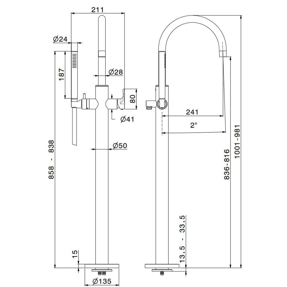 Newform Linfa II Floor Mounted Bath Group With Mixer Diverter & Shower ...