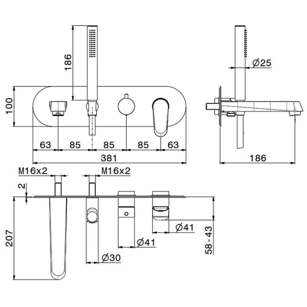 Newform Nio Concealed Single-Lever Bath Mixer Diverter Wall Spout ...