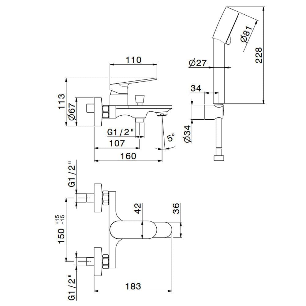 Newform Rise-Up Bath Group With Shower Holder PVC Flexible & Hand ...