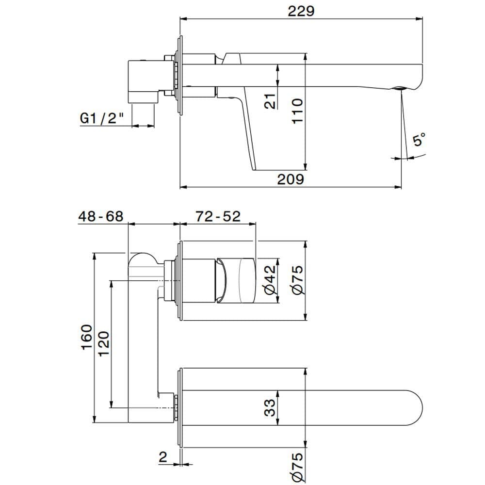 Newform Rise-Up Single-Lever Wall Mixer Group Without Pop-Up Waste ...