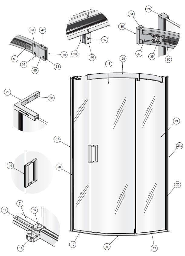 Matki Eauzone Plus ECS Curved Corner Shower Door Spare Parts (2009+)