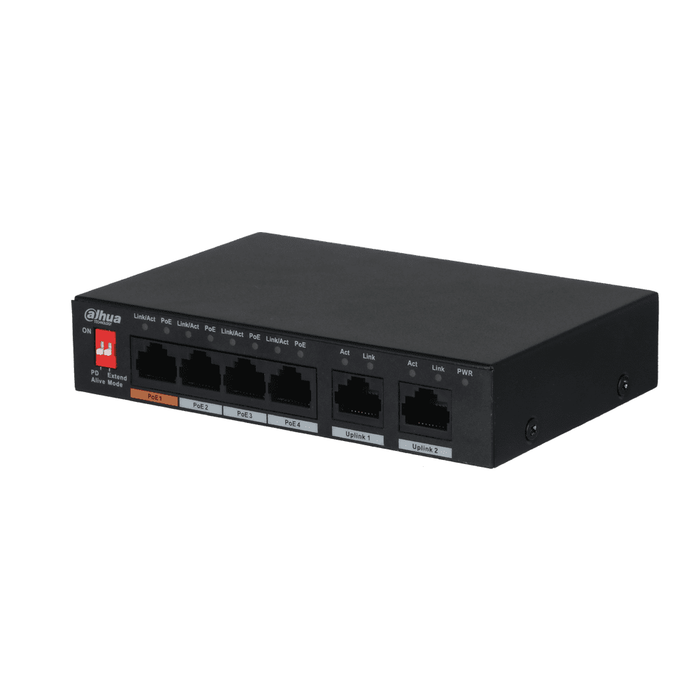 Dahua 4-port Unmanaged PoE Desktop switch - 2 x 10/100 Uplink