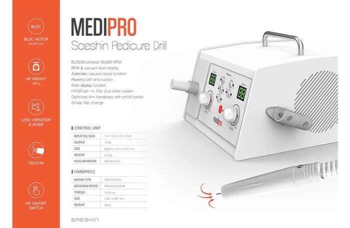 MediPro Pedicure Pododrill with dust suction/ vacuum 40 000RPM Brushless