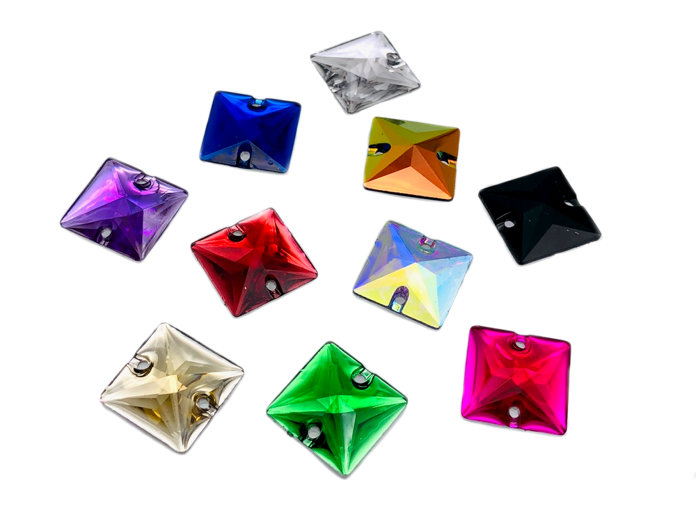 Assorted Colours Pack Square Shape EIMASS Resin Sew on Glue on Crystals