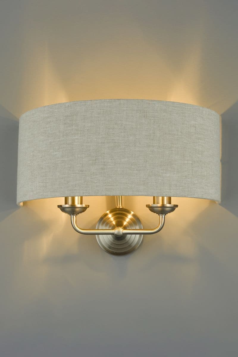 Laura Ashley Sorrento Brushed Chrome 2 Light Wall Light with Natural Shade