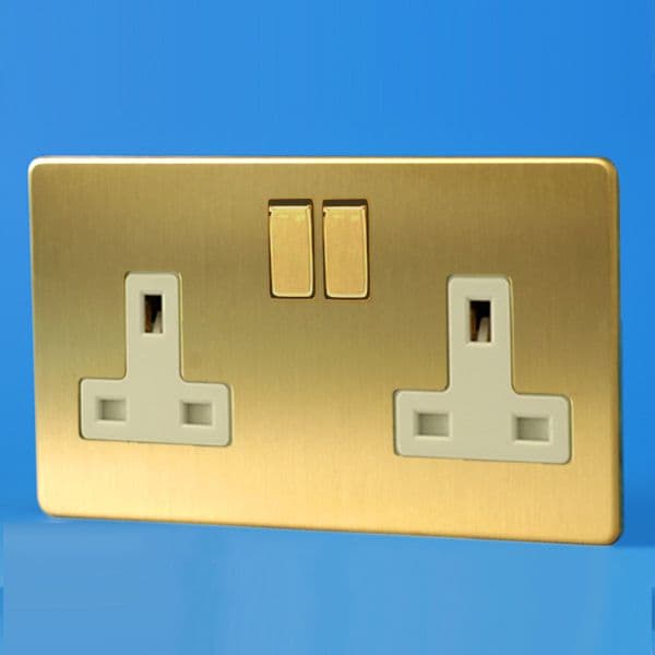 Varilight 2 Gang 13 Amp Switched Plug Socket Screwless Brushed Brass ...