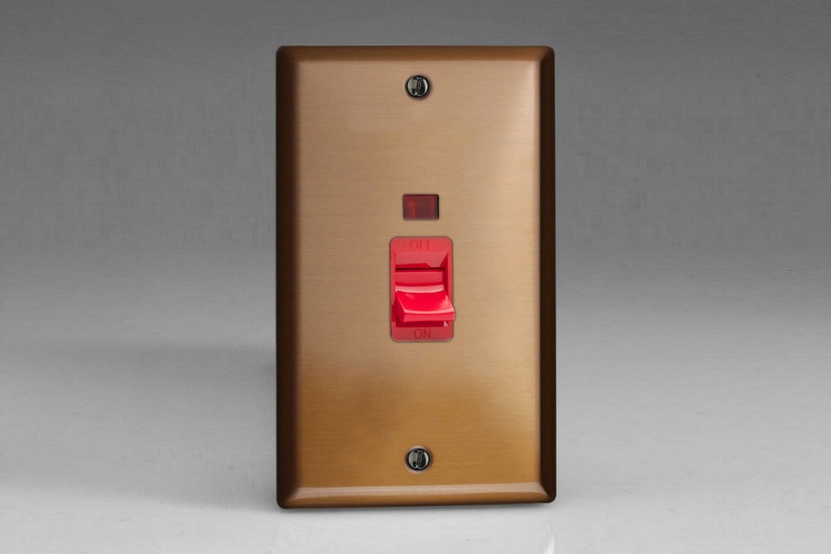 Varilight 45A Cooker Switch Neon Vertical Twin Plate Red Rocker Brushed ...