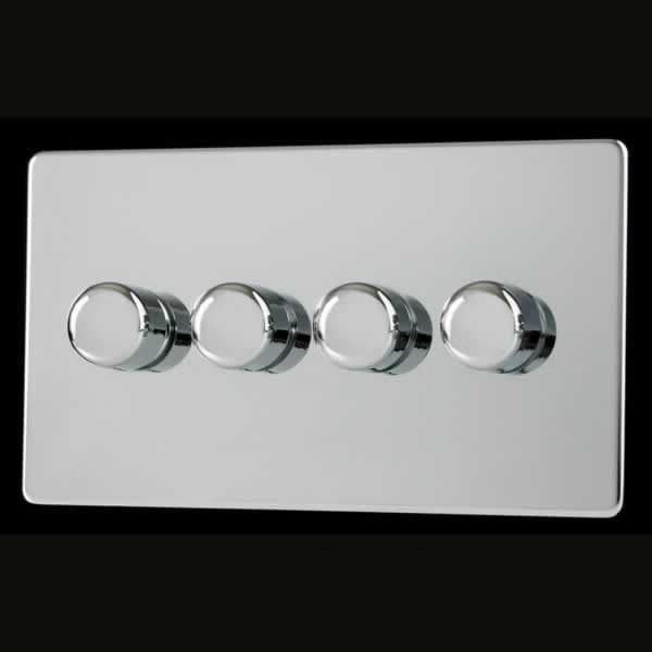 Varilight V-Pro 4 Gang 2 Way 4x250W Push on/off LED Dimmer Light Switch ...