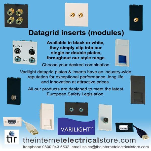 Varilight White Satellite TV Outlet F Type Use with Datagrid Plates
