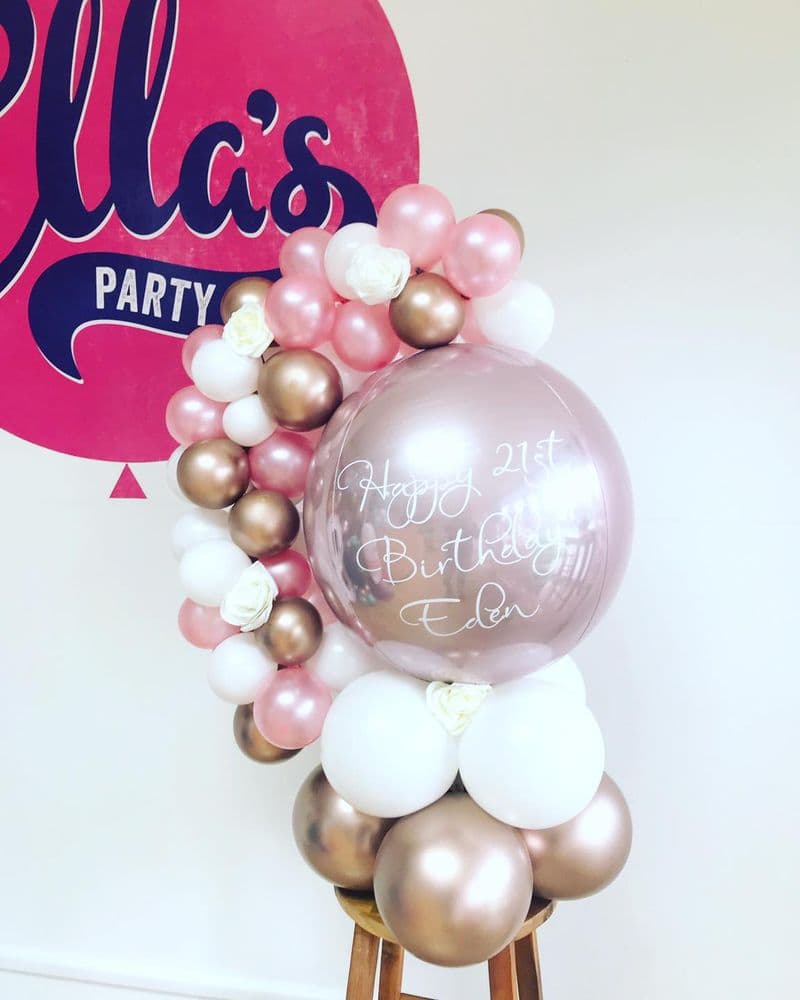 Chrome Rose Baby Pink and White Personalised Balloon Hug