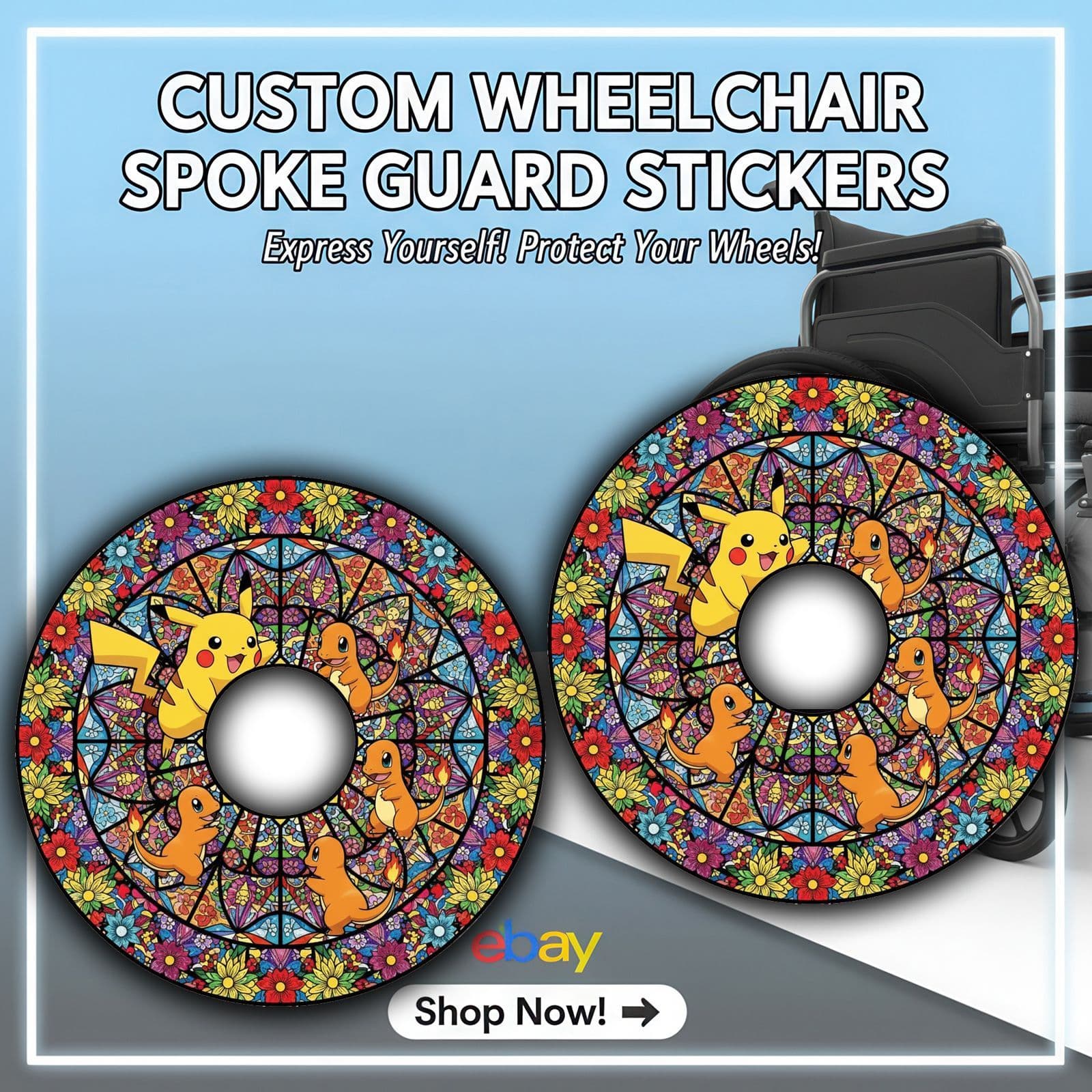 Pikachu & Charmander Pokémon Stained Glass Floral Art wheel283