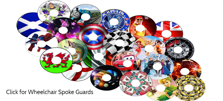 Wheelchair spoke guard & spare wheel cover personalised stickers