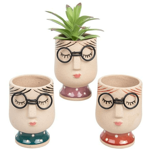 Ceramic Face Planter - Mildred - choose from 3 colours.