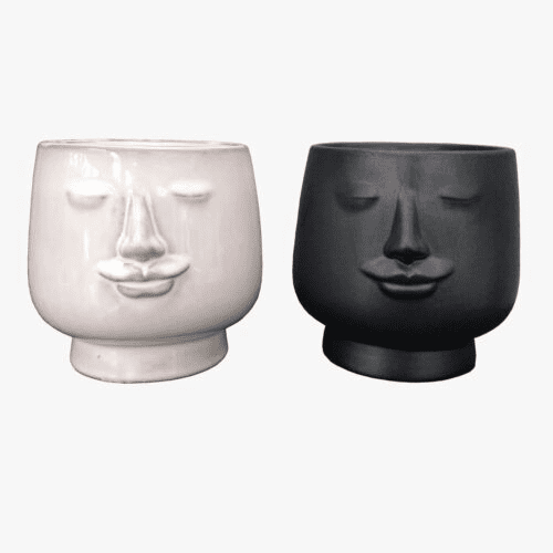 Ceramic Planter Nordic Faces 14cm - Black.