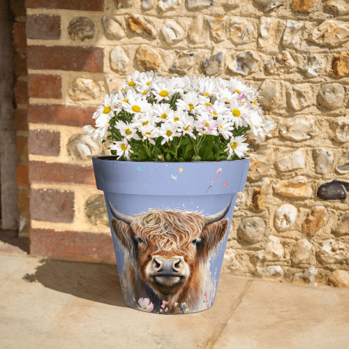 Cute Highland Cow Eco Planter - 100% Recycled Plastic - Large 38.5cm.