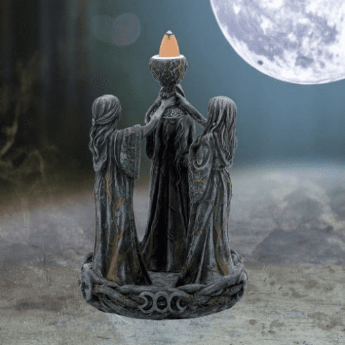 Maiden, Mother & Crone BackFlow Incense Burner with Free Incense Cones.