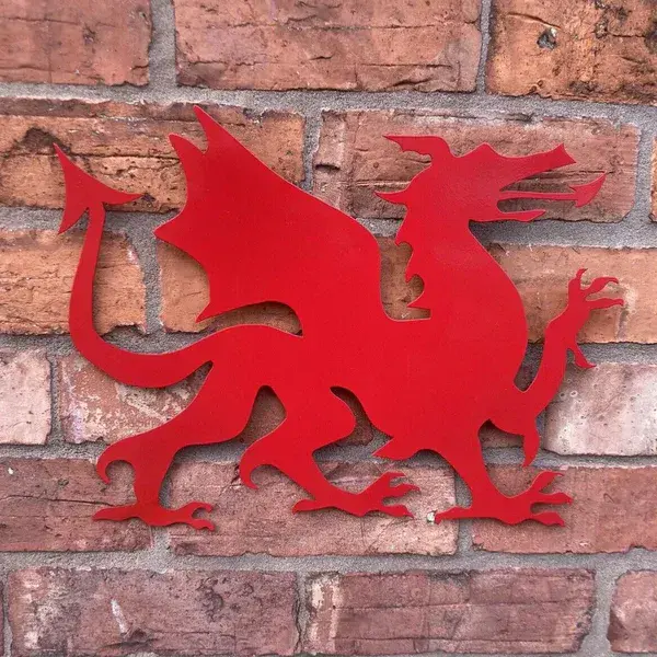 Large Red Metal Dragon wall plaque - 39cm.