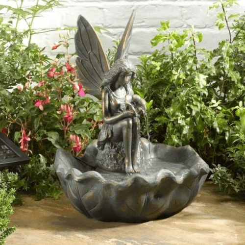 The Leaf Fairy Fountain - Solar Water Feature - 43cm.