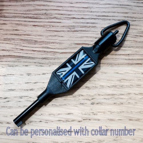 a ZT TBL 07 Thin Blue Line Union Jack Police Handcuff Key Personalized,