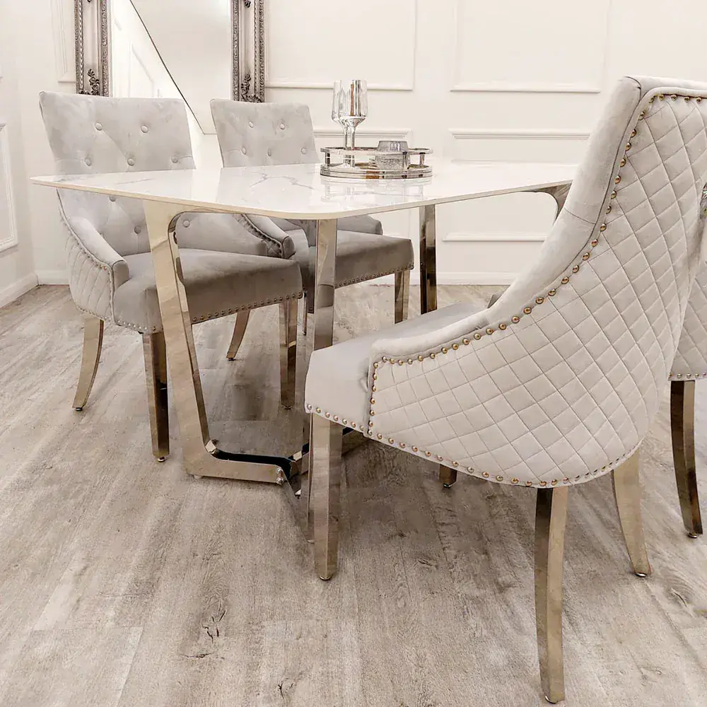 Tavola Chrome Dining Table with Polar White Sintered Stone Top