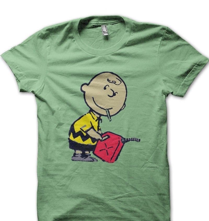 Banksy Charlie Brown smoking with petrol funny printed t-shirt FN9163