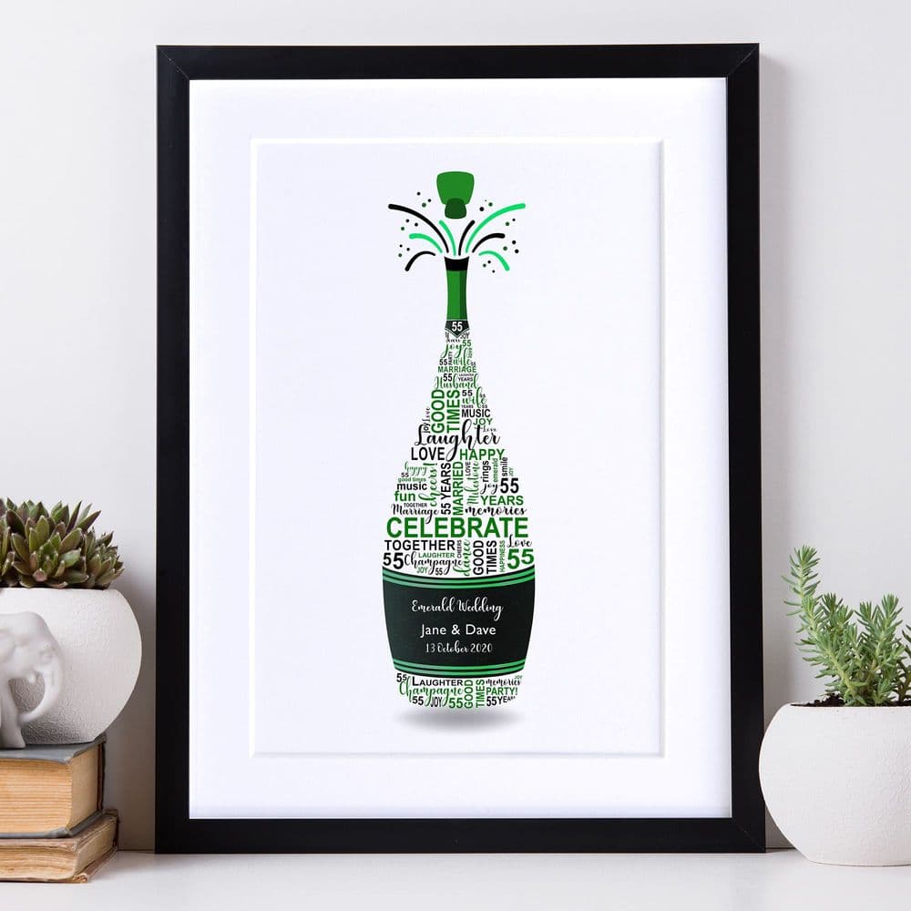 Personalised Emerald Anniversary Champagne Word Art