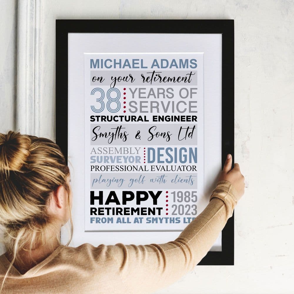 Personalised Retirement Portrait Typographic Art