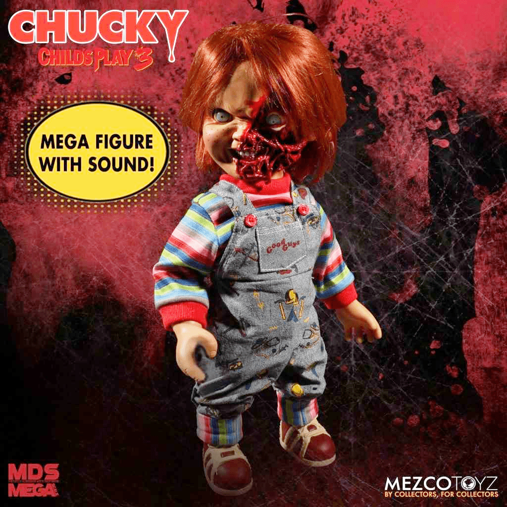 CHILD S PLAY 3 15" MEGA SCALE TALKING PIZZA FACE CHUCKY FROM MEZCO TOYZ
