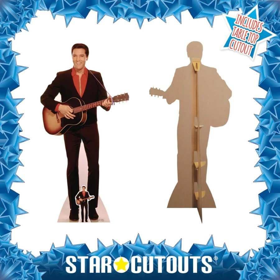 ELVIS PRESLEY IN RED SHIRT WITH GUITAR LIFE SIZE CARDBOARD CUT OUT