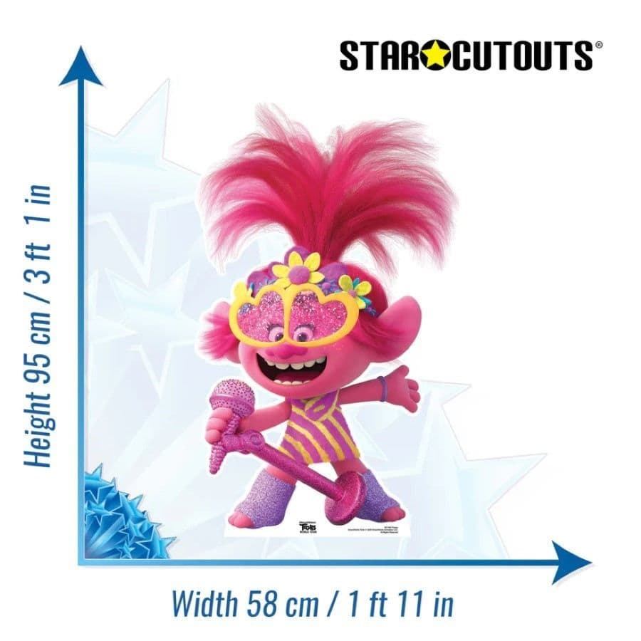 TROLLS POPPY MICROPHONE AND HEART GLASSES CARDBOARD CUT OUT