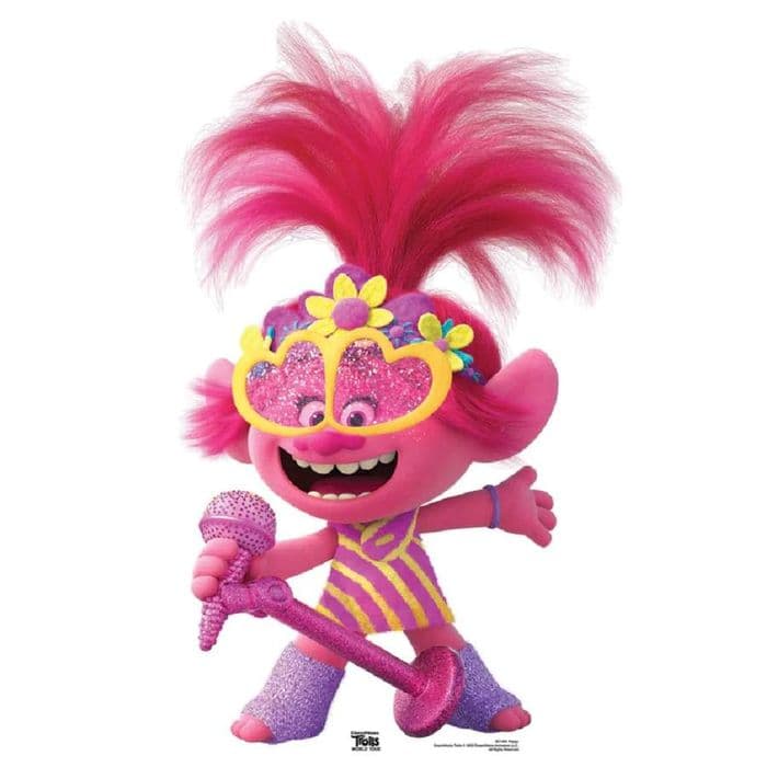 TROLLS POPPY MICROPHONE AND HEART GLASSES CARDBOARD CUT OUT