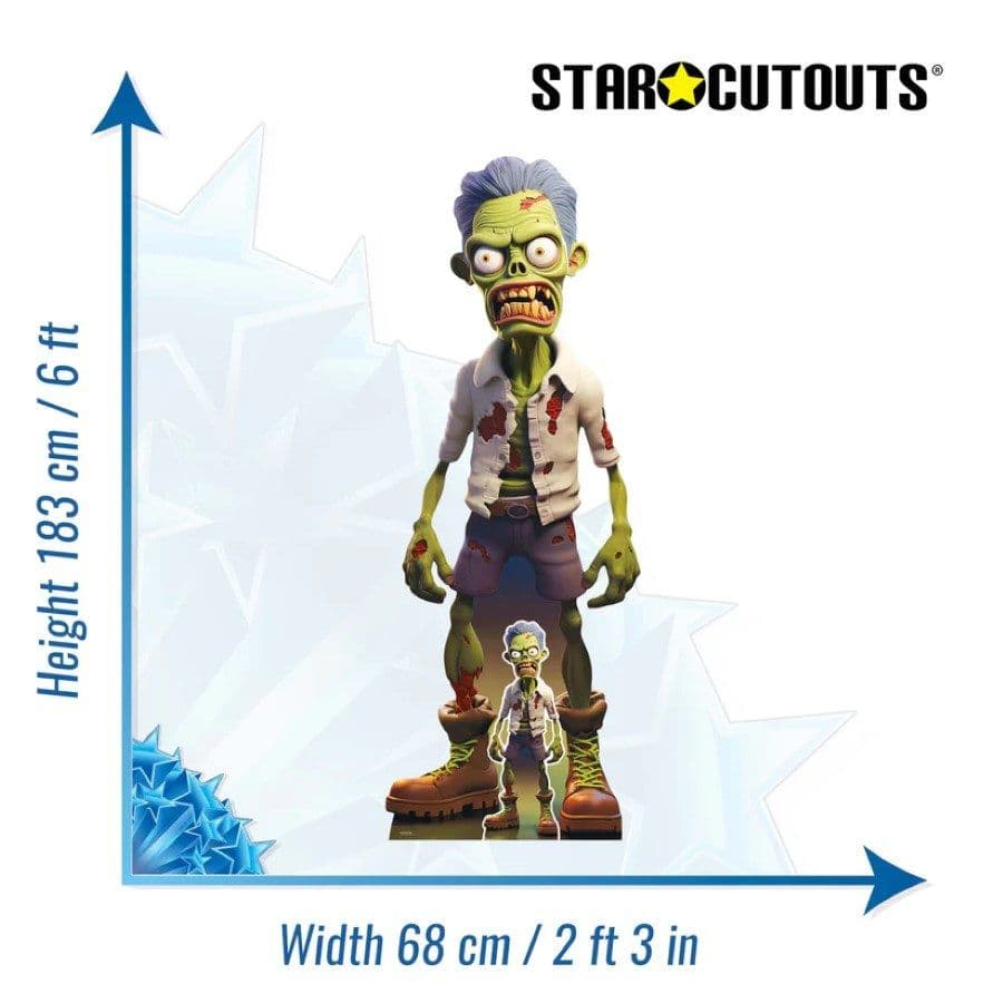 ZOMBIE CARTOON STYLE LIFE SIZE CARDBOARD CUT OUT