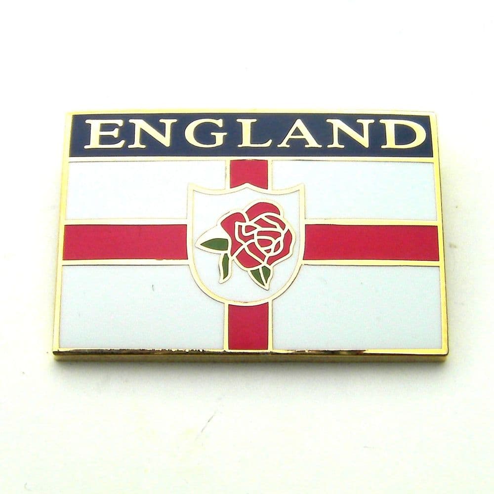 England Badge with Rose, Shield and Flag Design