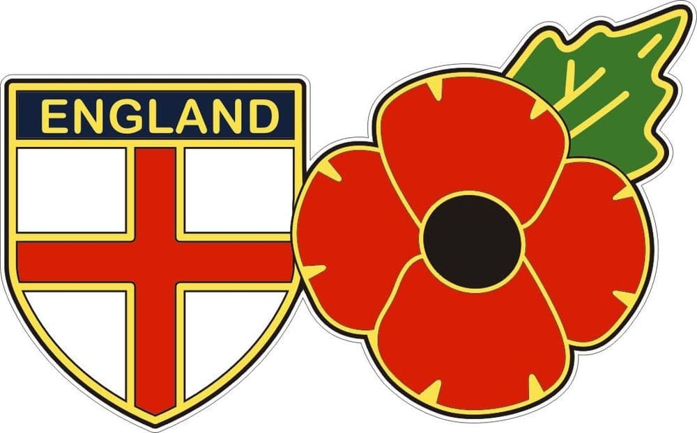ENGLAND SHIELD FLAG AND POPPY STICKER