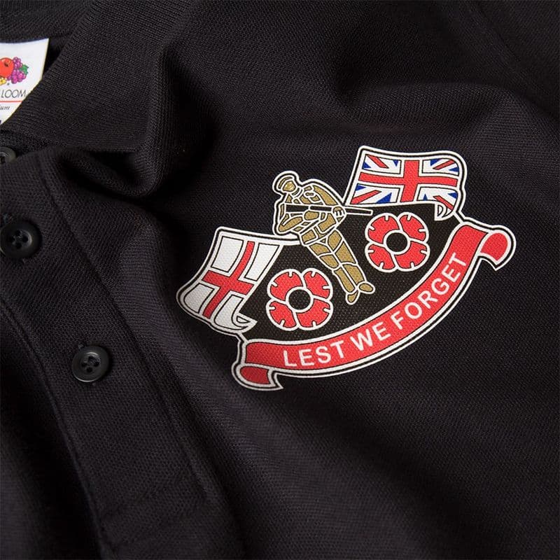Remembrance Sunday Poppy Polo Shirt with soldier and flags logo