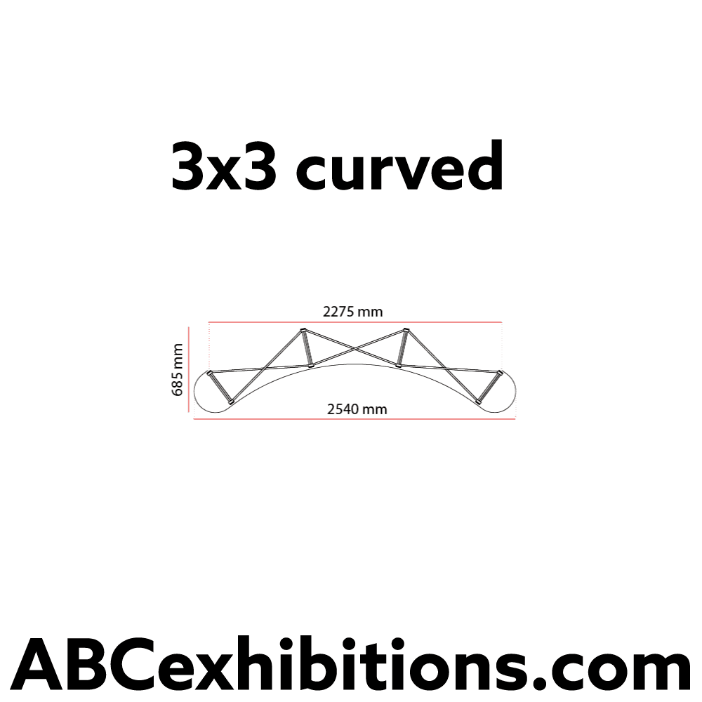 Showstopper curved pop up exhibition display stands 3x1, 3x2, 3x3, 3x4, 3x5