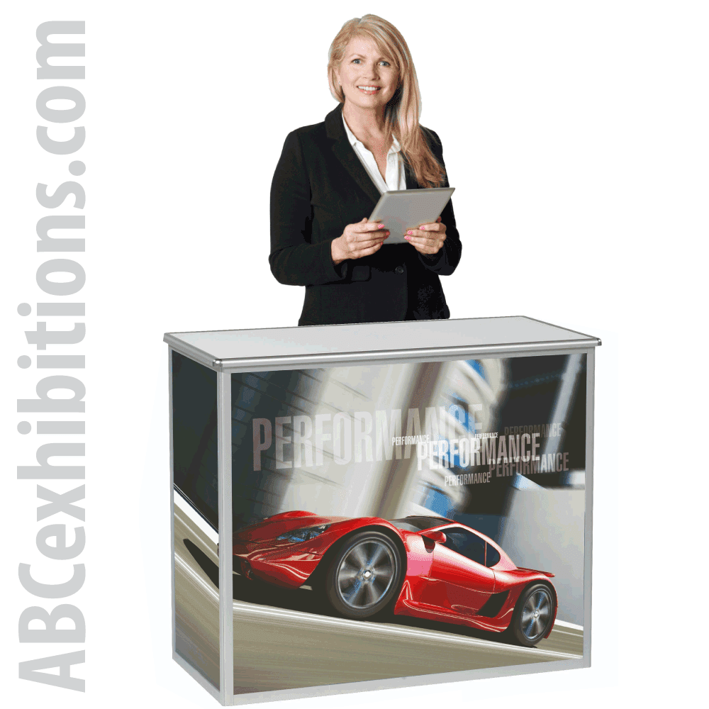 Exhibition counter with doors and storage