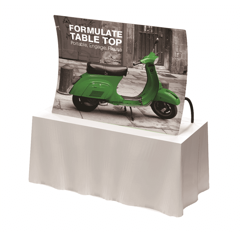 Formulate Tabletop Pop Up Stand With Superb Fabric Graphic