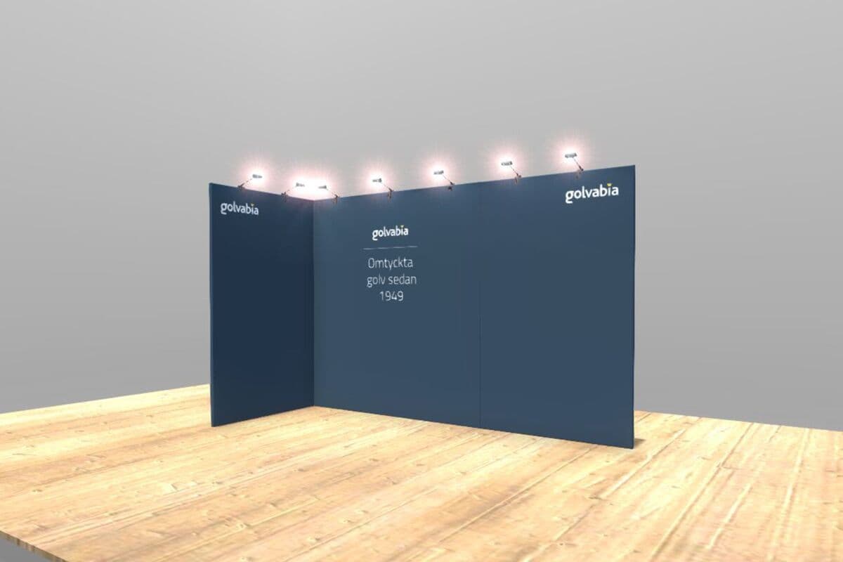 Square corner fabric event, exhibition stand and display