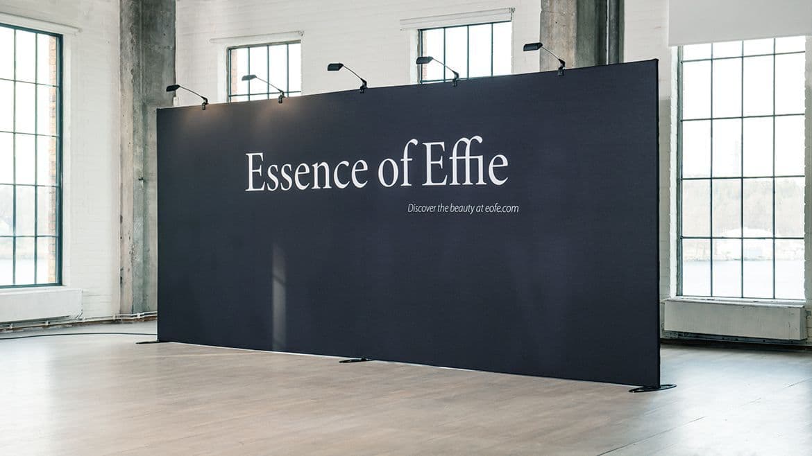 Square corner fabric event, exhibition stand and display